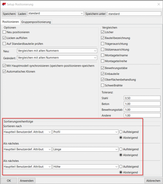 Positionierung anhand der Benutzerdefinierten Attribute festlegen | Trimble User Assistance